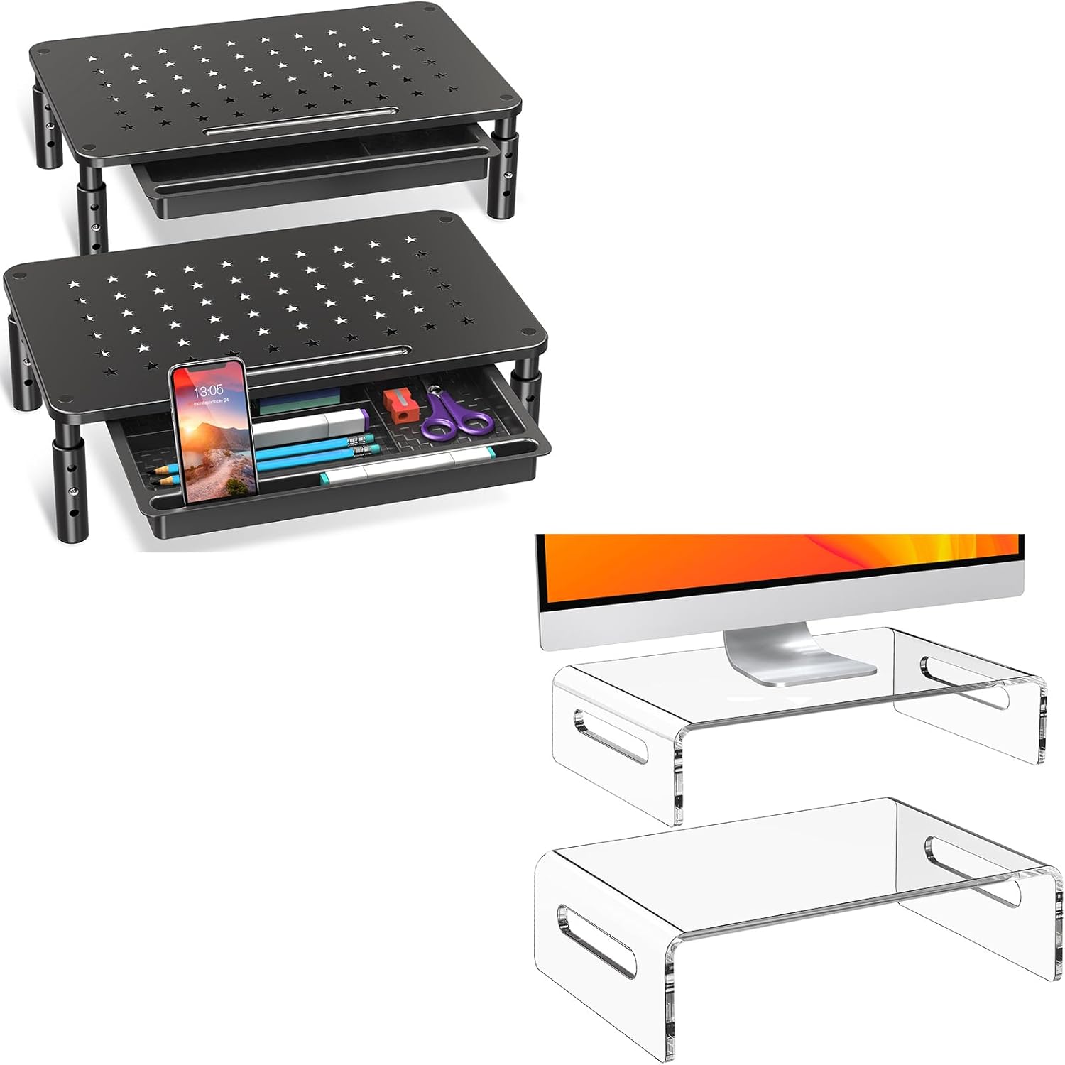 Amazon.com: ELIVED 2 Pack Monitor Stand Riser + 2 Pack Acrylic Monitor ...