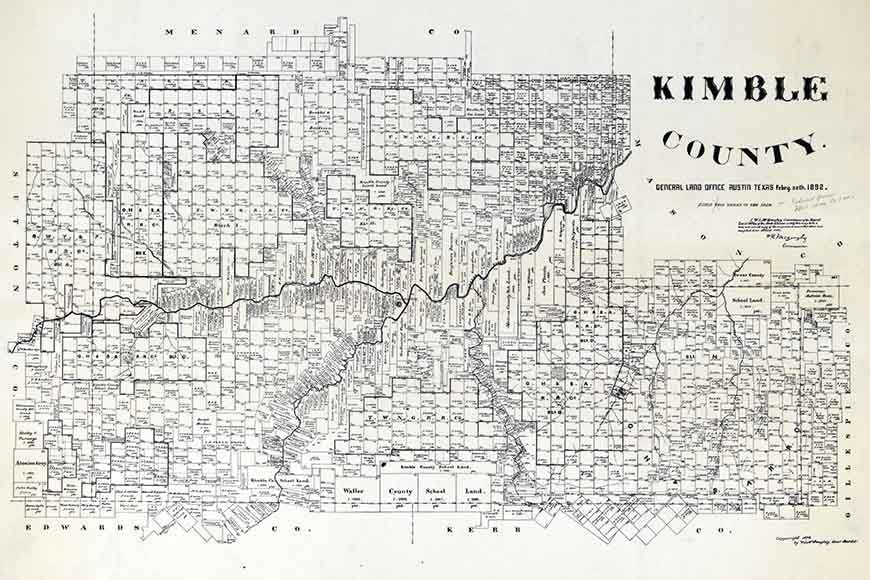 1892 Farm Line Map of Kimble County Texas (Material: 20"x30"Matte)