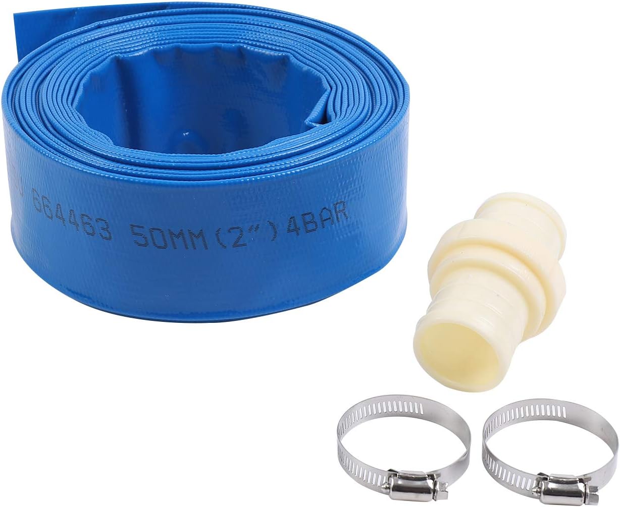 KATSU Layflat Discharge Hose Pipe 20m x 38mm 1-1/2 Inch Diameter with 2 ...