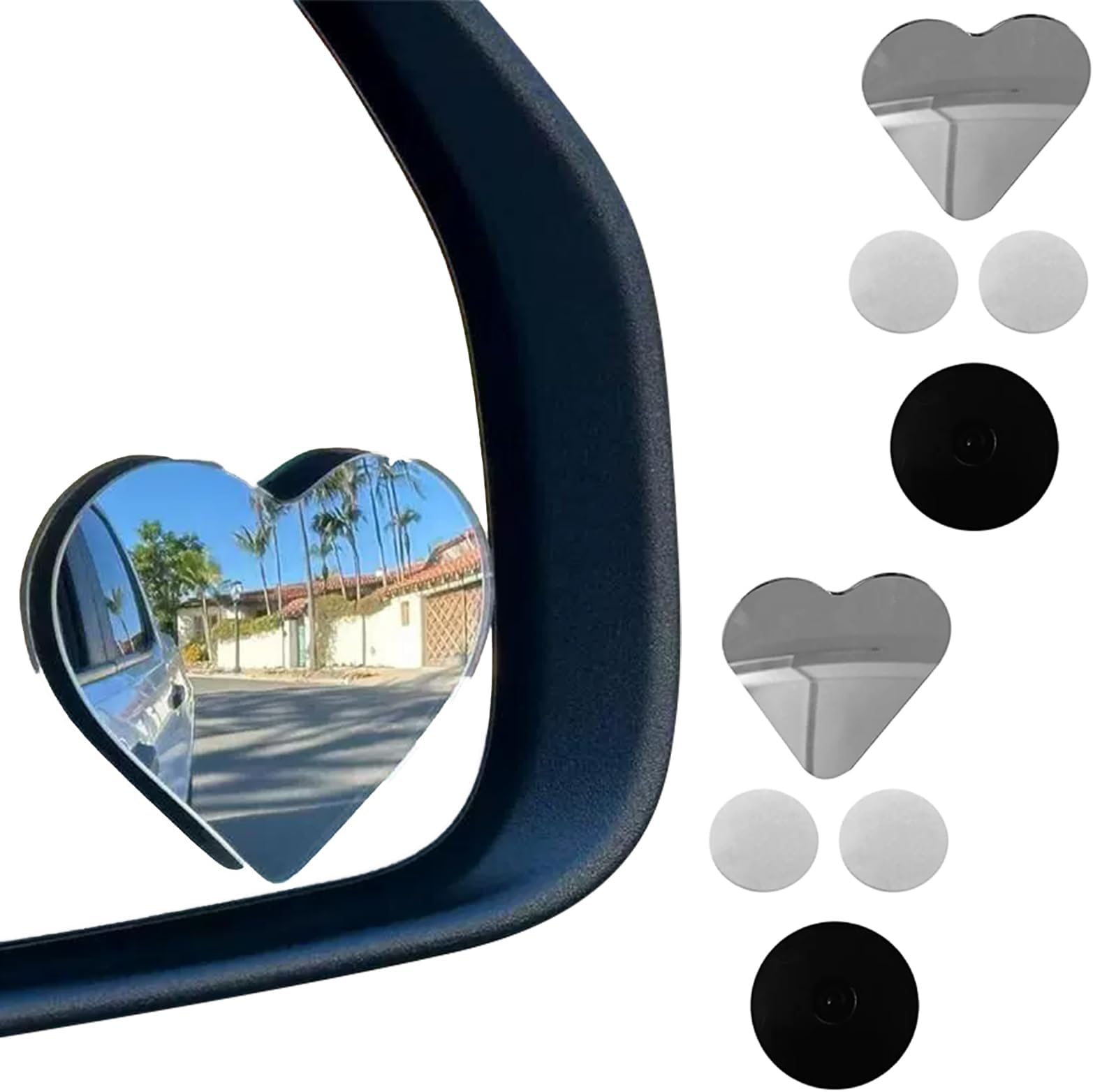 2 Sets Heart Shaped Blind Spot Mirror - Cute Car Accessories, HD Convex ...