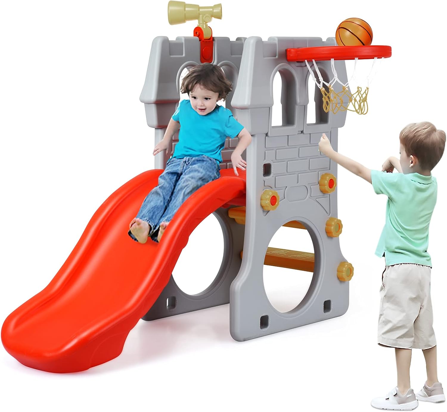 Maxmass Kids Play Slide, Toddlers Large Junior Slid with Basketball ...