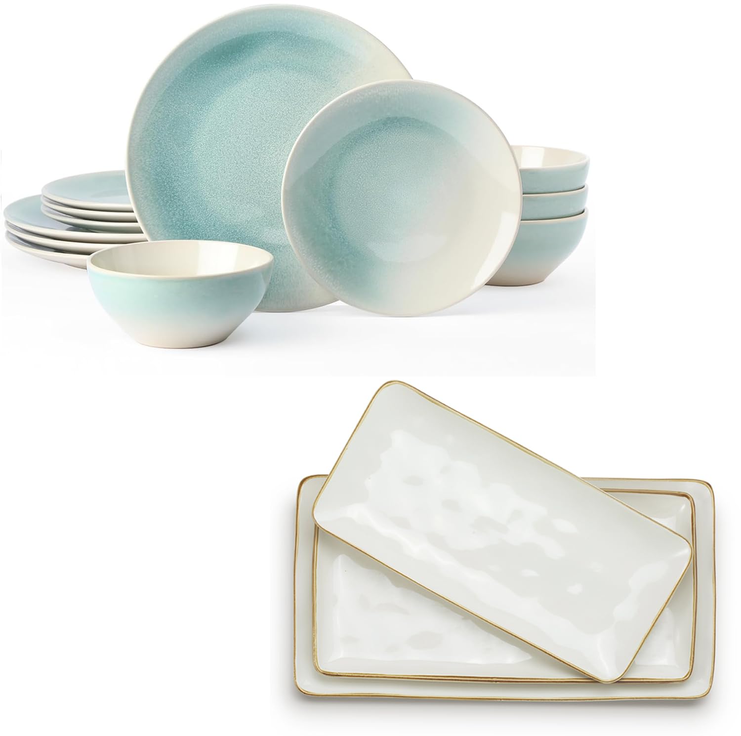 Amazon.com | Famiware Glacier Plates and Bowls Sets + 3 Pcs Ocean ...