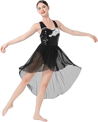Amazon.com: IBAKOM Women Lyrical Dance Costumes Shiny Sequins Flower ...