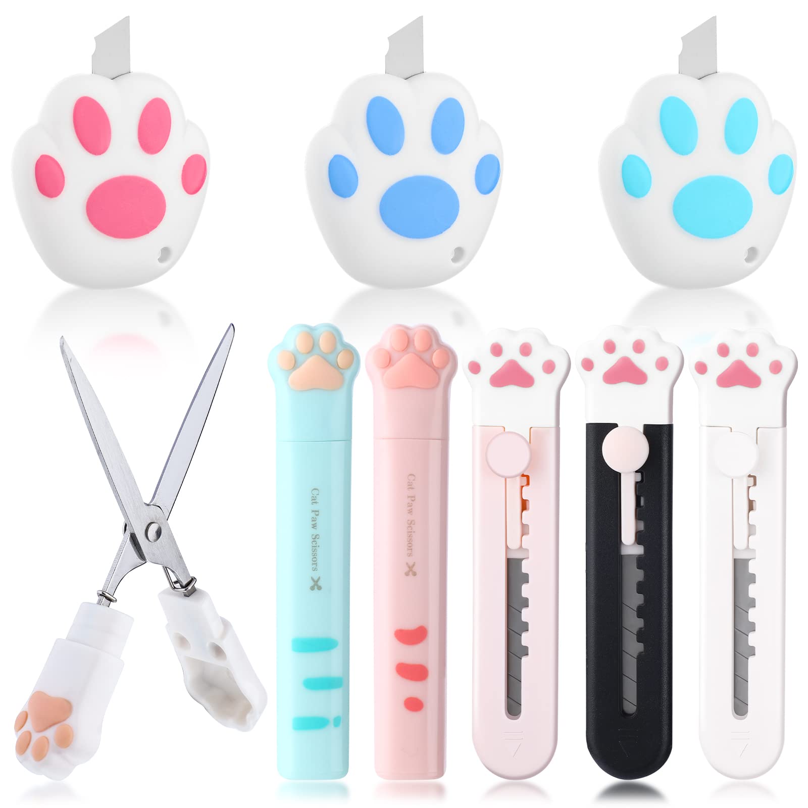 Amazon.com : 9 Pcs Mini Cute Box Cutter Scissors Knives Set Carton Cat ...