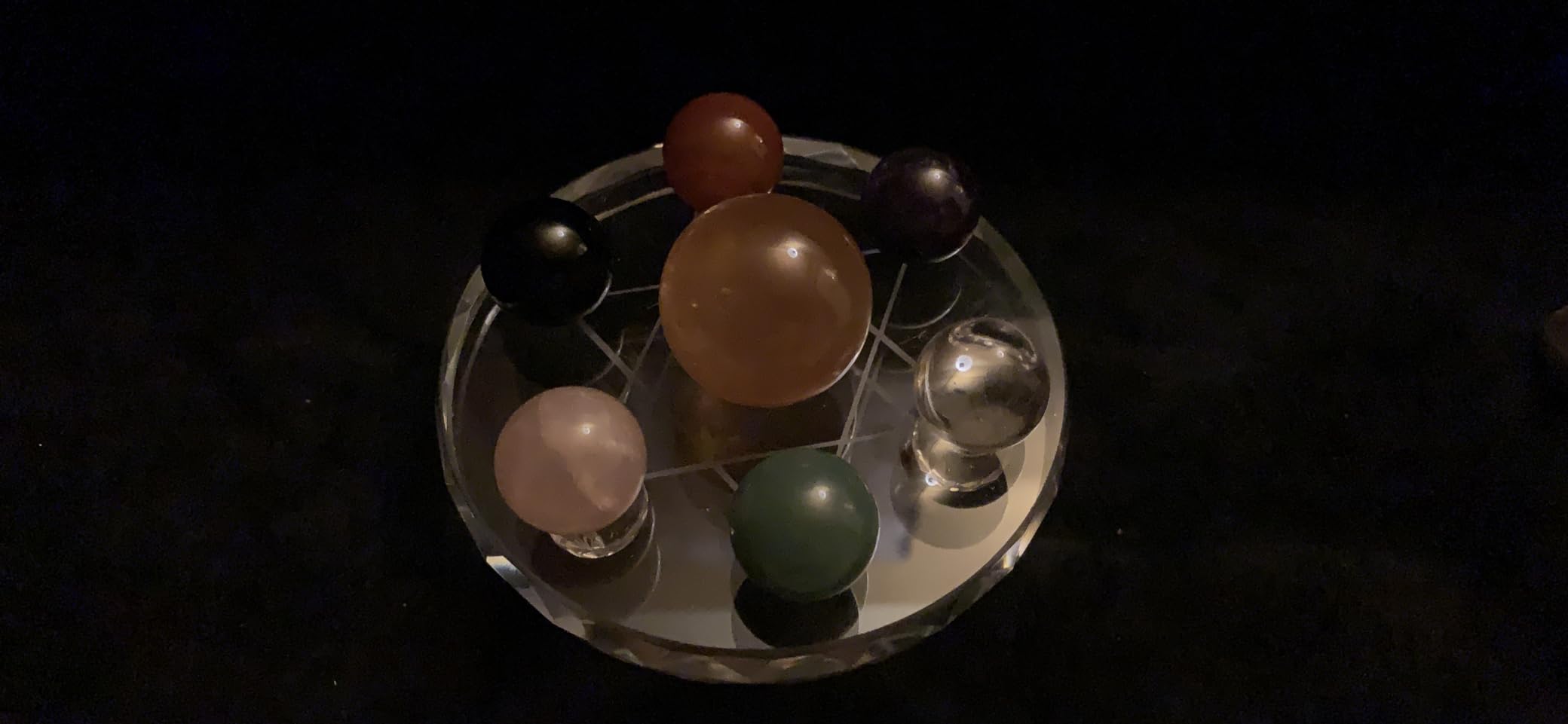 Set of 7 Natural Crystal Balls Made of Yellow Calcite, Black Obsidian ...