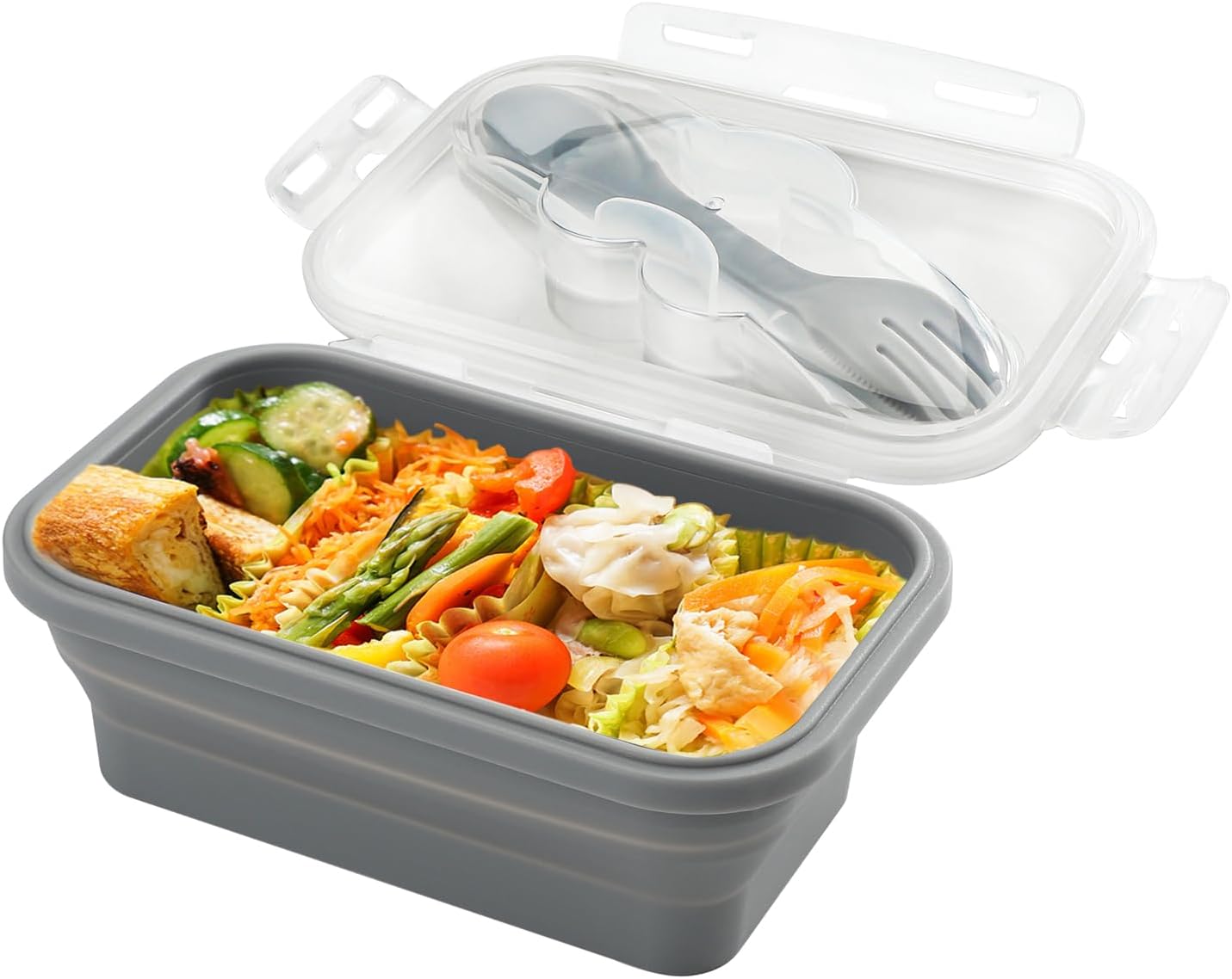 Amazon.com: DROENTIL Collapsible Silicone Bento Box with Spoon & Fork ...