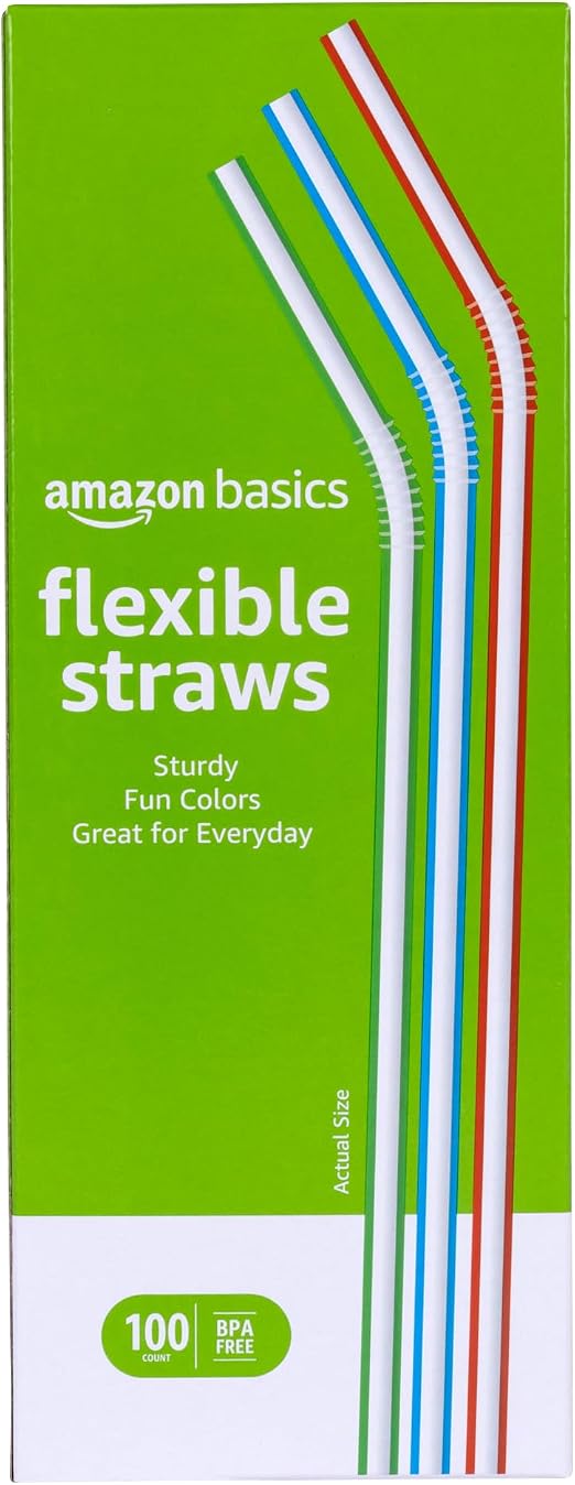 Amazon.com: Amazon Basics Disposable Striped Plastic Flex Straws ...