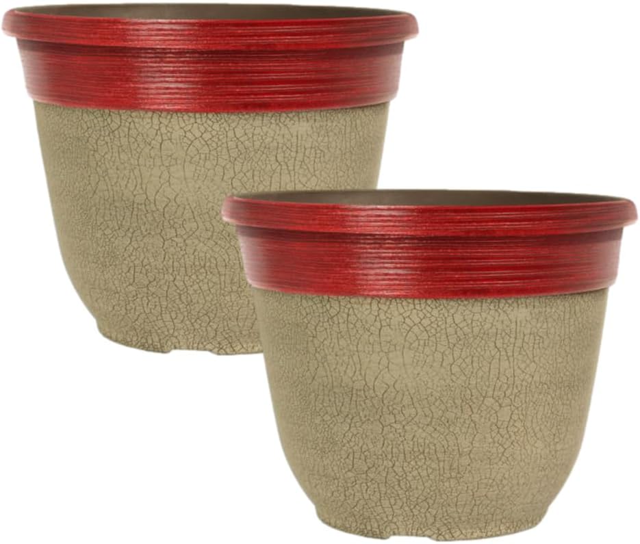 Fyne-Finds Set of 2 Round Plastic Glitz Red Plant Pots 30cm 12inch ...