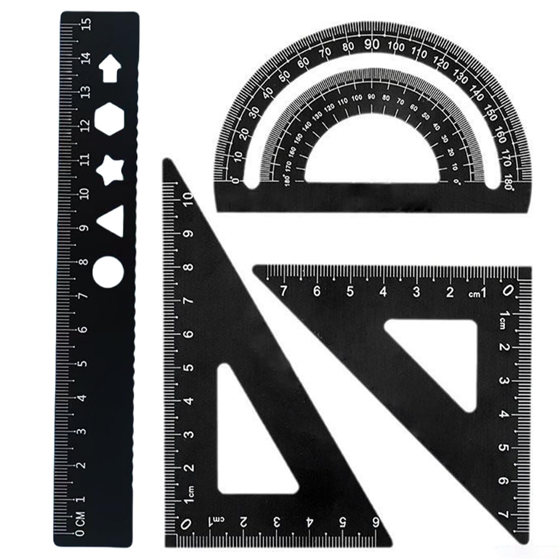 Rulers Geometry Scale Math 4 Pc Metal Triangular Scale Ruler Set
