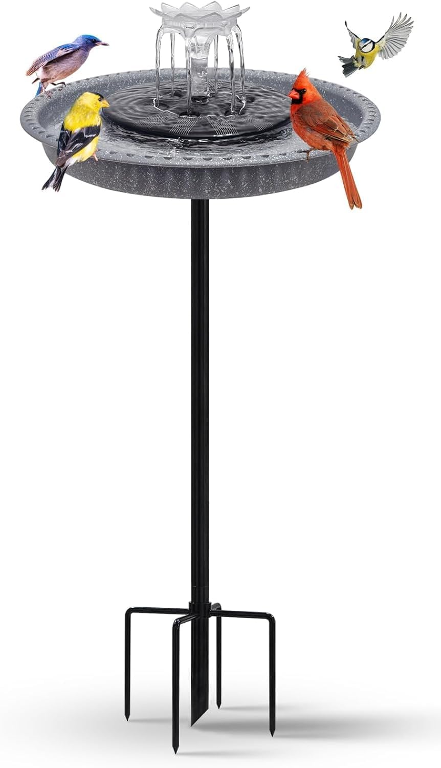 Bird Bath with Solar Fountain, Durable 5-Prong Base Solar Bird Bath ...