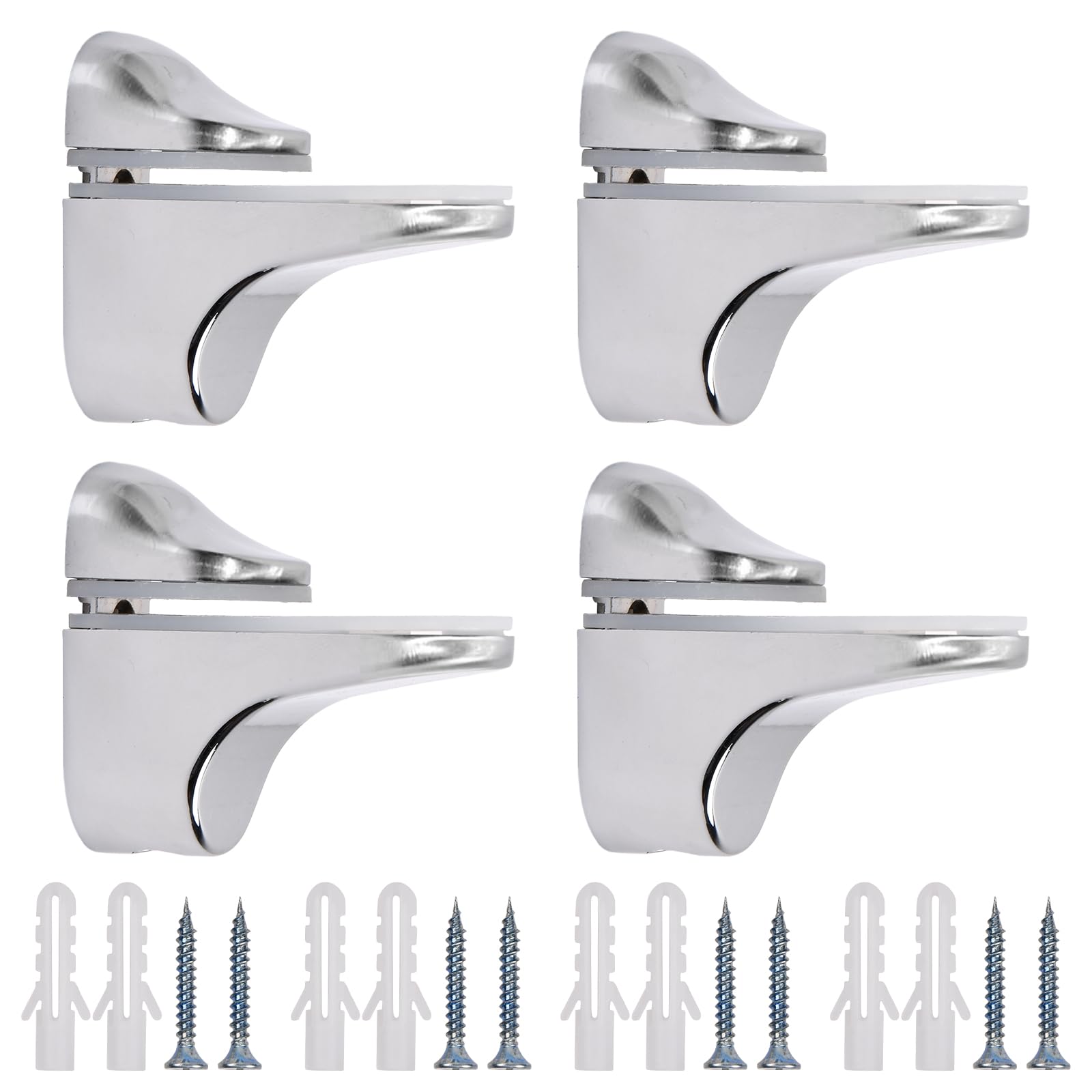 Kioiner 4 Pcs Adjustable Glass Shelf Brackets, Zinc Alloy Glass Clamp ...