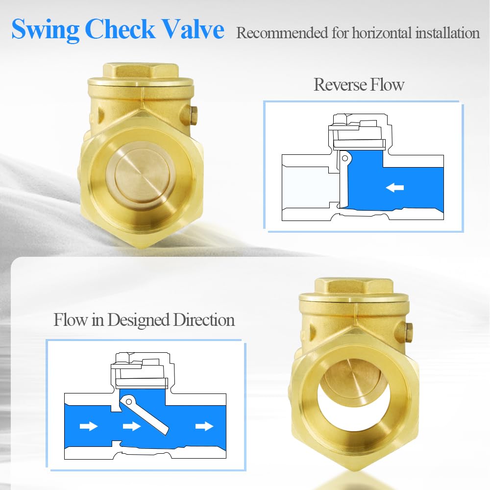 Snapklik.com : WiseWater 2 Pack 3/4" Brass Swing Check Valve, In-line ...