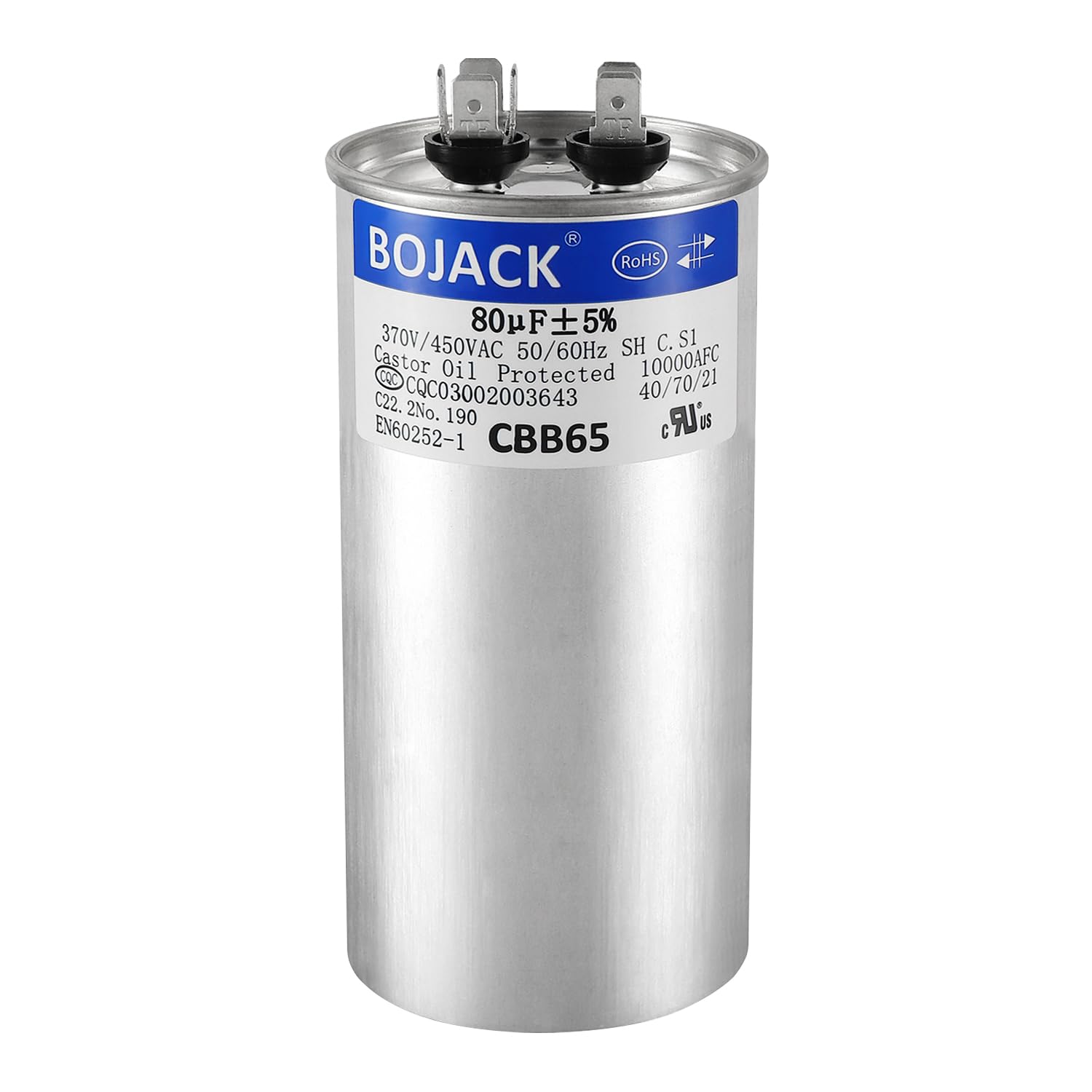 BOJACK 80 uF ±5% 80 MFD 370/450 V CBB65 Round Run Start Capacitor for ...