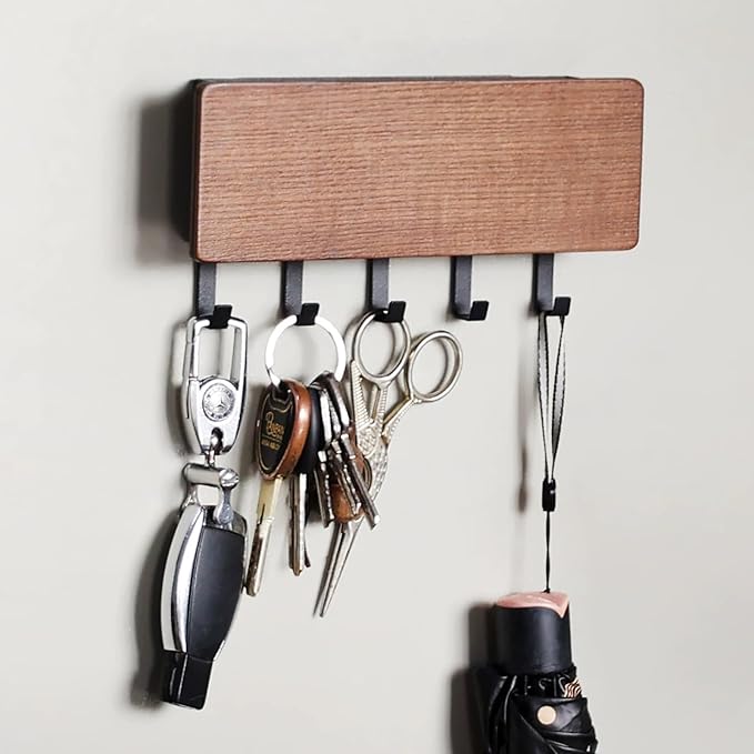 Key Holder Wall Mount, Key Holder for Wall with 5 Hooks and Tray ...