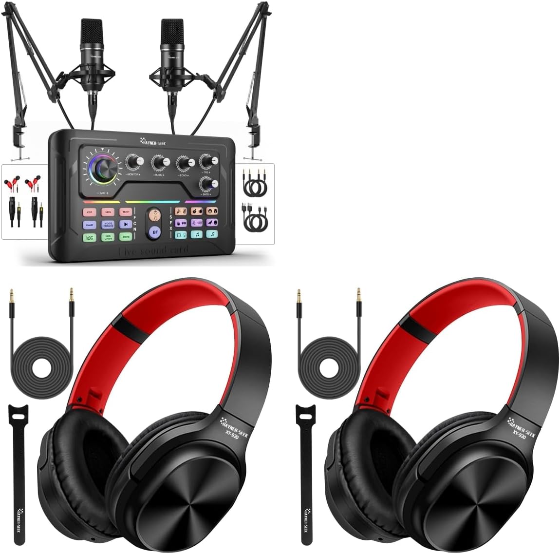 Amazon.com: Portable Podcast Equipment Bundle with 2 Headphones ...