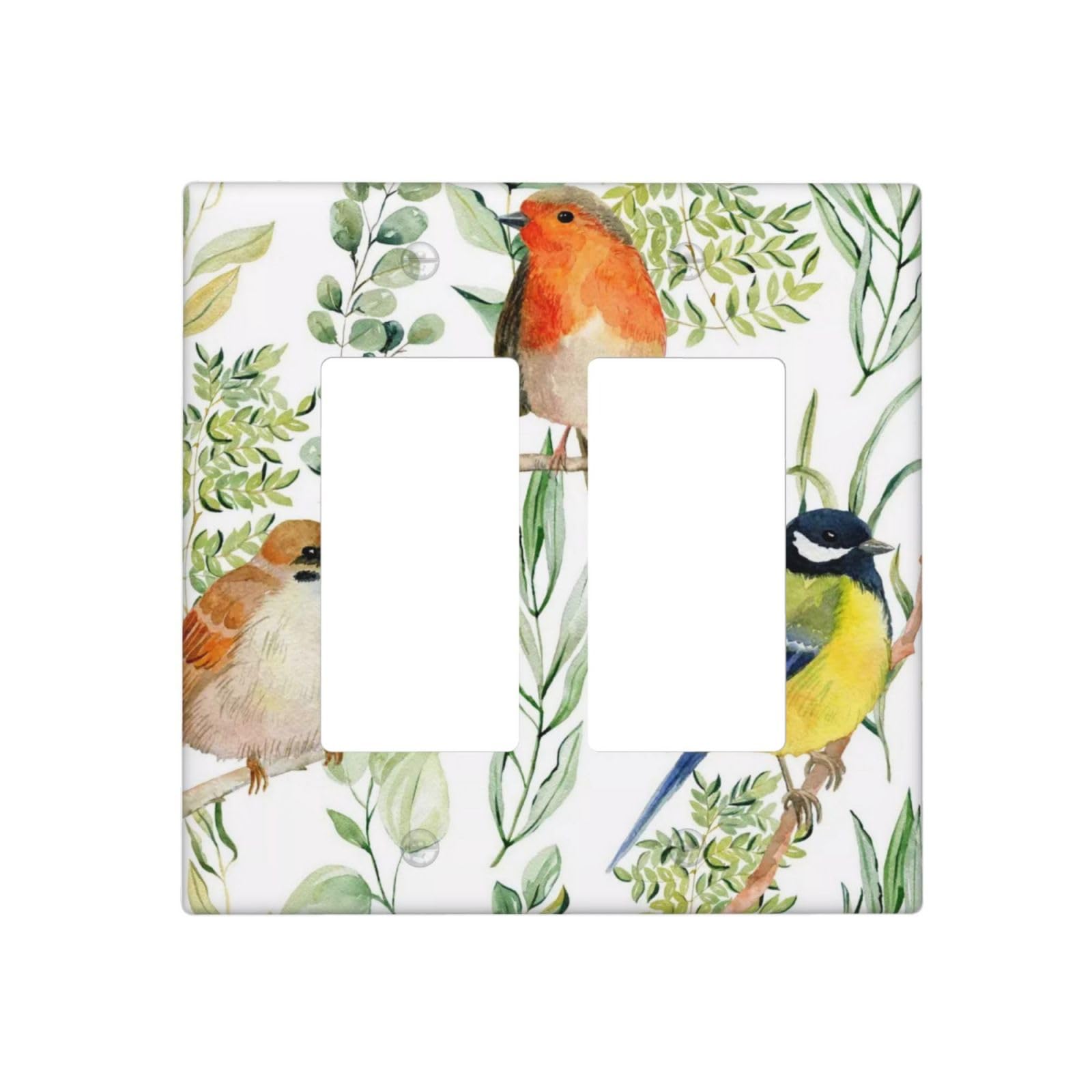 TEIKKIOP Bird Green Leaves Floral 2 Gang Double Rocker Decorative Light ...