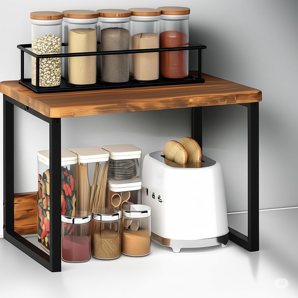 Amazon.com - MTANK Wooden Kitchen Storage Rack with Metal Frame – Spice ...