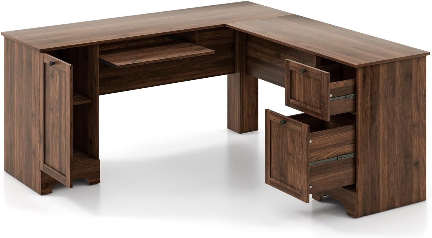 Large Corner Computer Desk Office Table with Glass Wings for Home ...