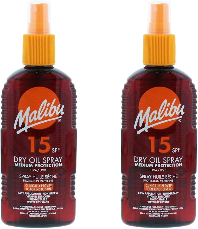 Malibu Suntan Dry Oil Spray Very Water Resistant SPF 15 Medium ...