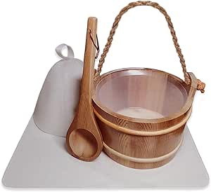 Amazon.com : NUIBY Red Cedar Sauna Bucket and Ladle Set, withSauna Hat ...