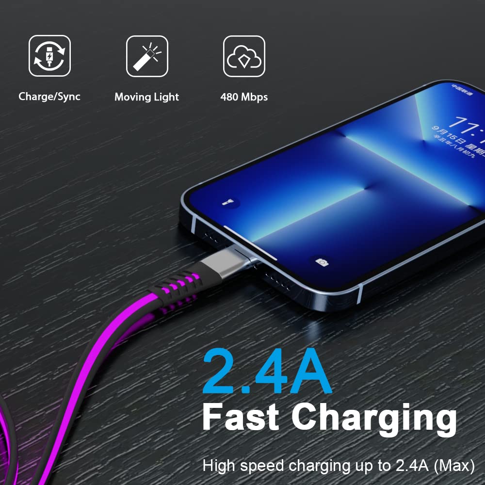 Snapklik.com : Haydyson LED Light Up iPhone Charger Cord Long Lightning ...