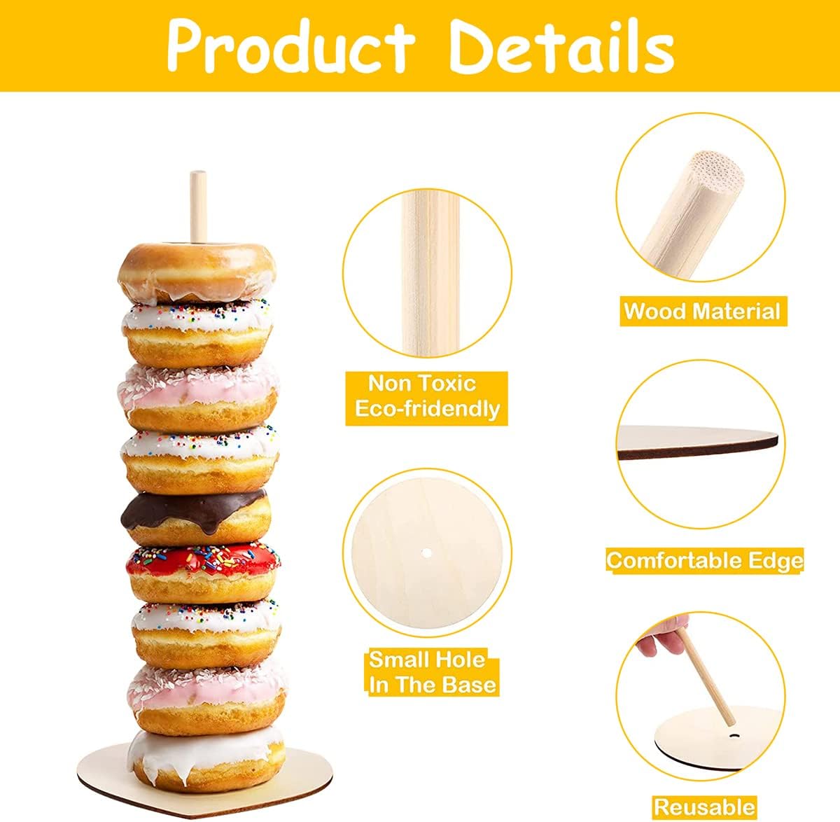 6Pieces Wood Donut Display Stands Wood,Reusable Doughnut Dessert Stand ...