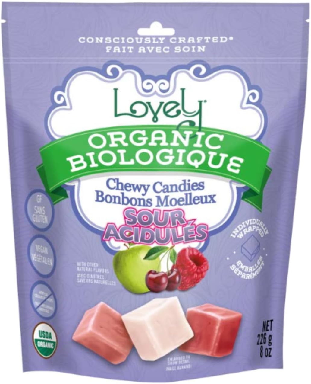 Amazon.com : Lovely Candy Co. Organic Sour Chewy Candies 8oz Bag (1 ...