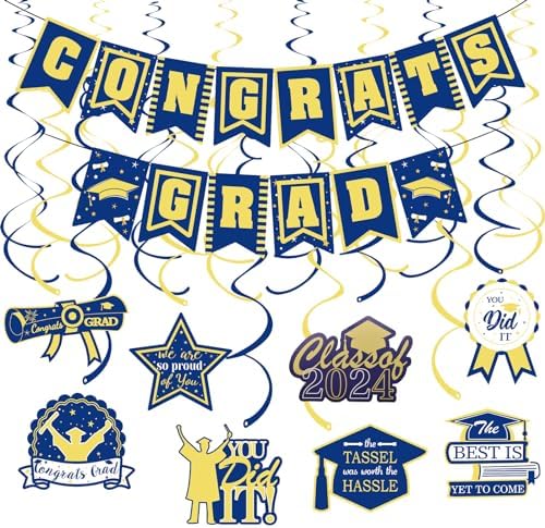 Amazon.com: Blue and Yellow Congrats Grad Banner and 2024 Graduation ...