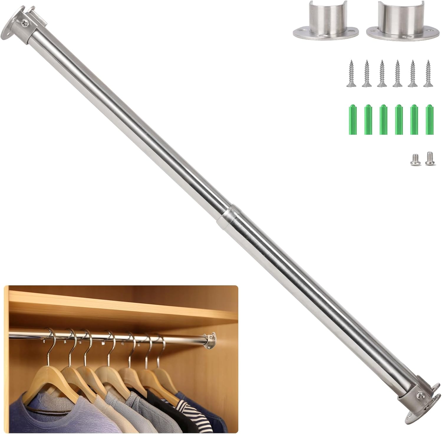 Wardlock 31cm-52cm Extendable Stainless Steel Wardrobe Rail, Adjustable ...