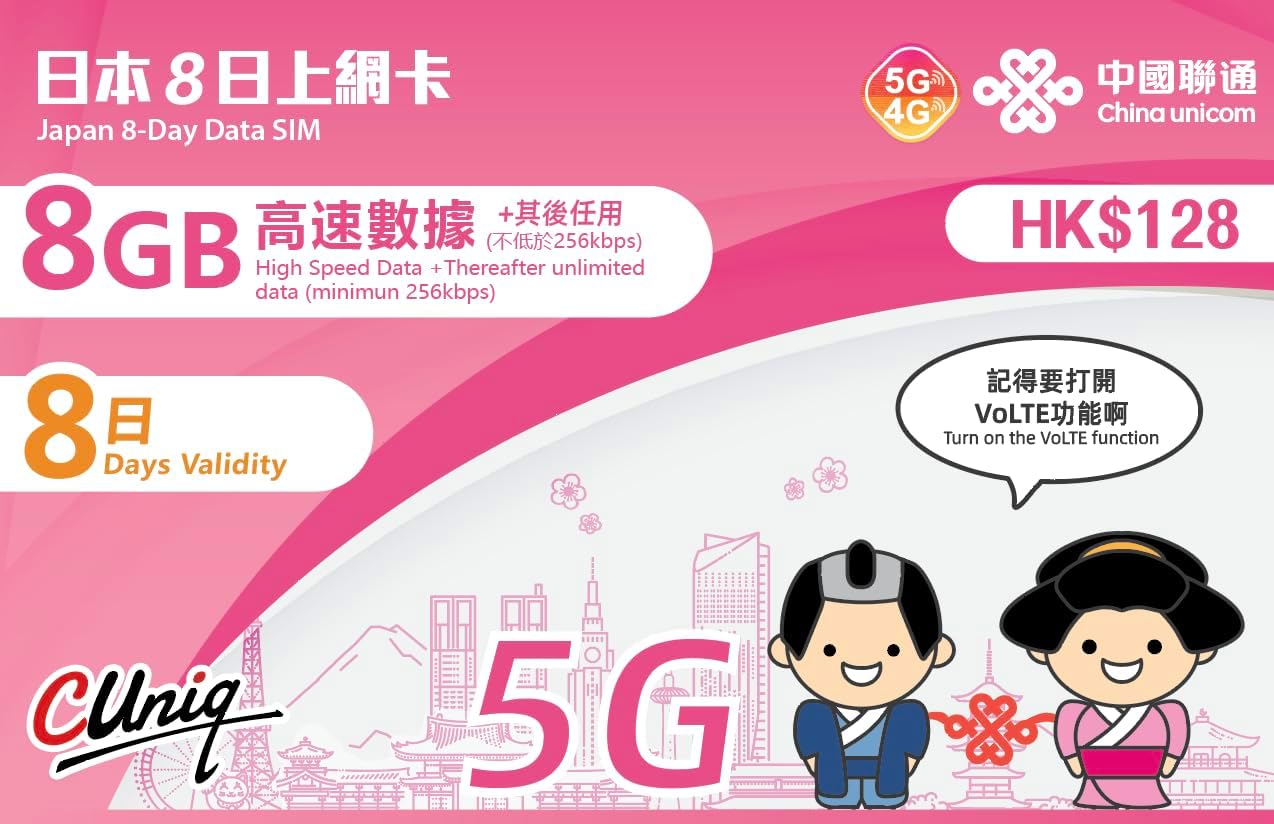 Amazon.com: China Unicom Japan 8 days Unlimited Data SIM Prepaid Card ...