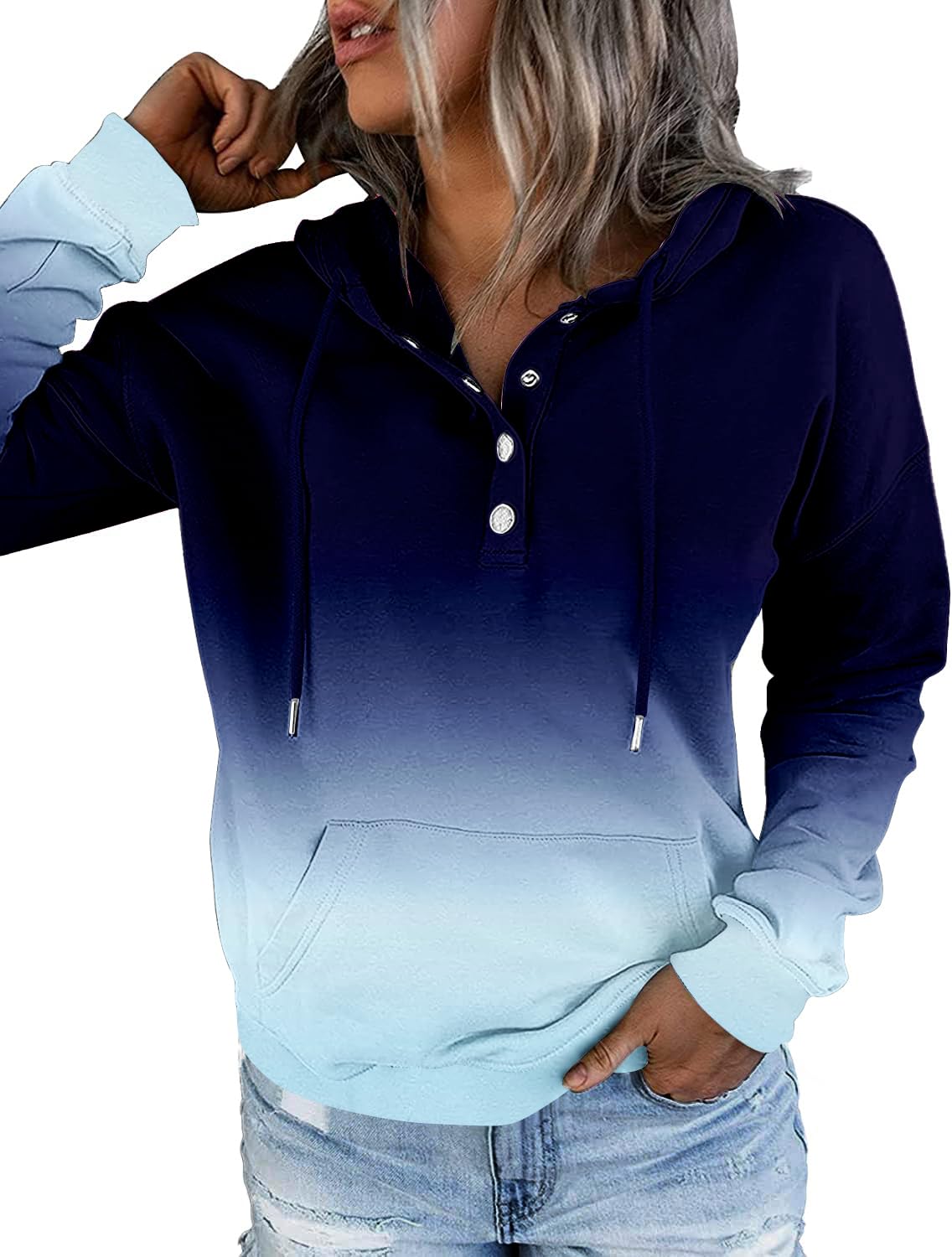 Snapklik.com : ROSELINLIN Womens Hoodies Gradient Navy Sweatshirts Pullover Tops