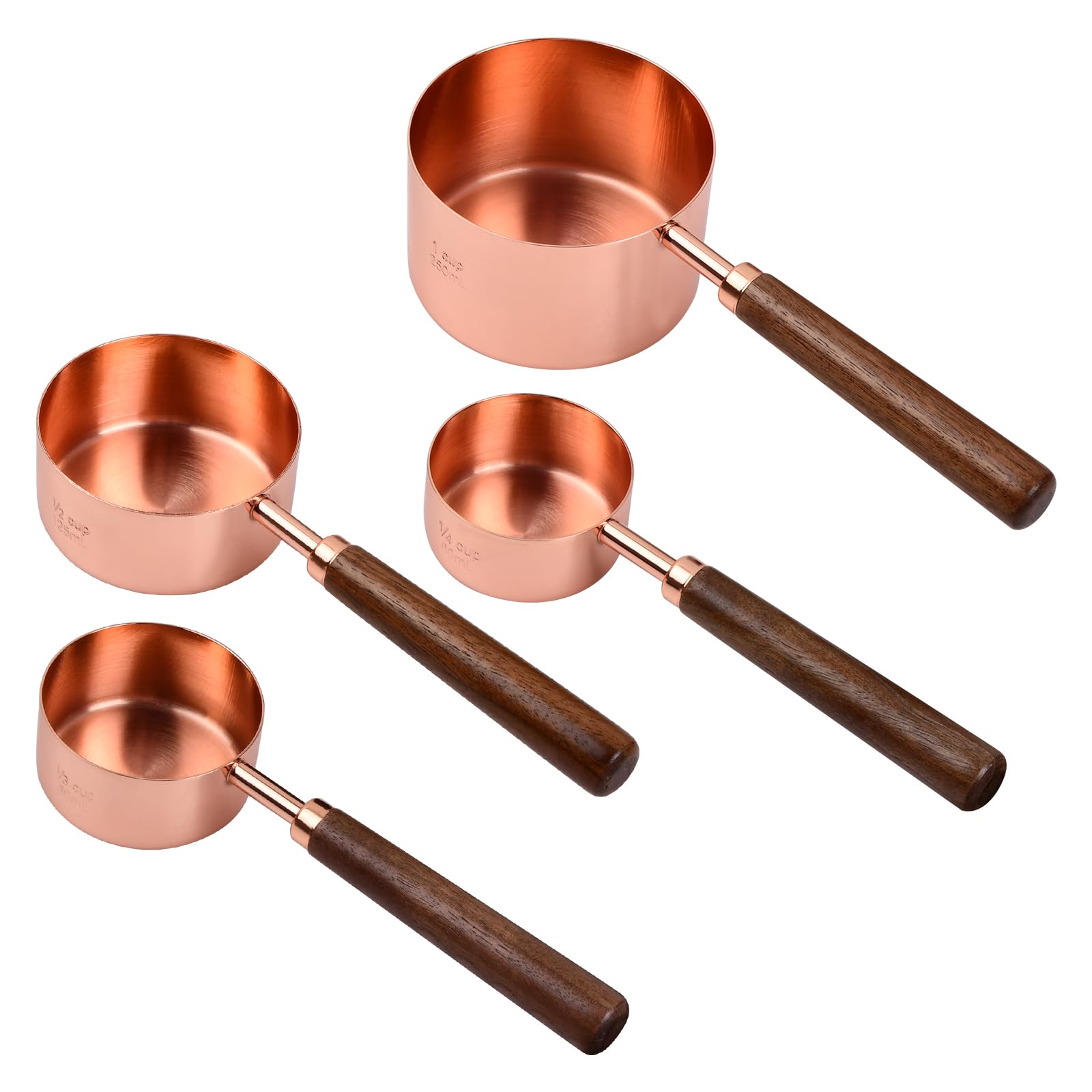 4Pcs Measuring Cups and Spoons Set, Stainless Steel with Wood Handle ...