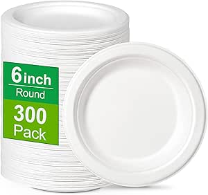 Amazon.com: Greconv 300 Pack Small Compostable Paper Plates, 6 inch ...