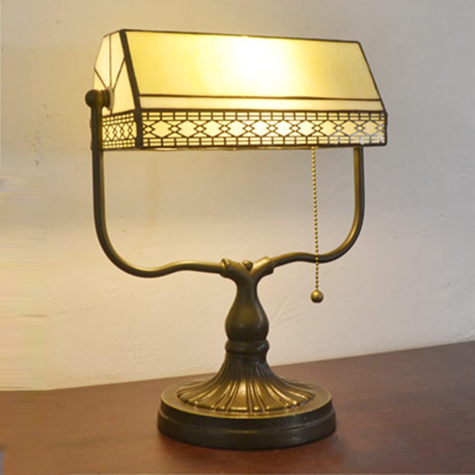 Desk Lamp Tiffany Mission Style Bankers Table Lamp Stained Glass Piano ...
