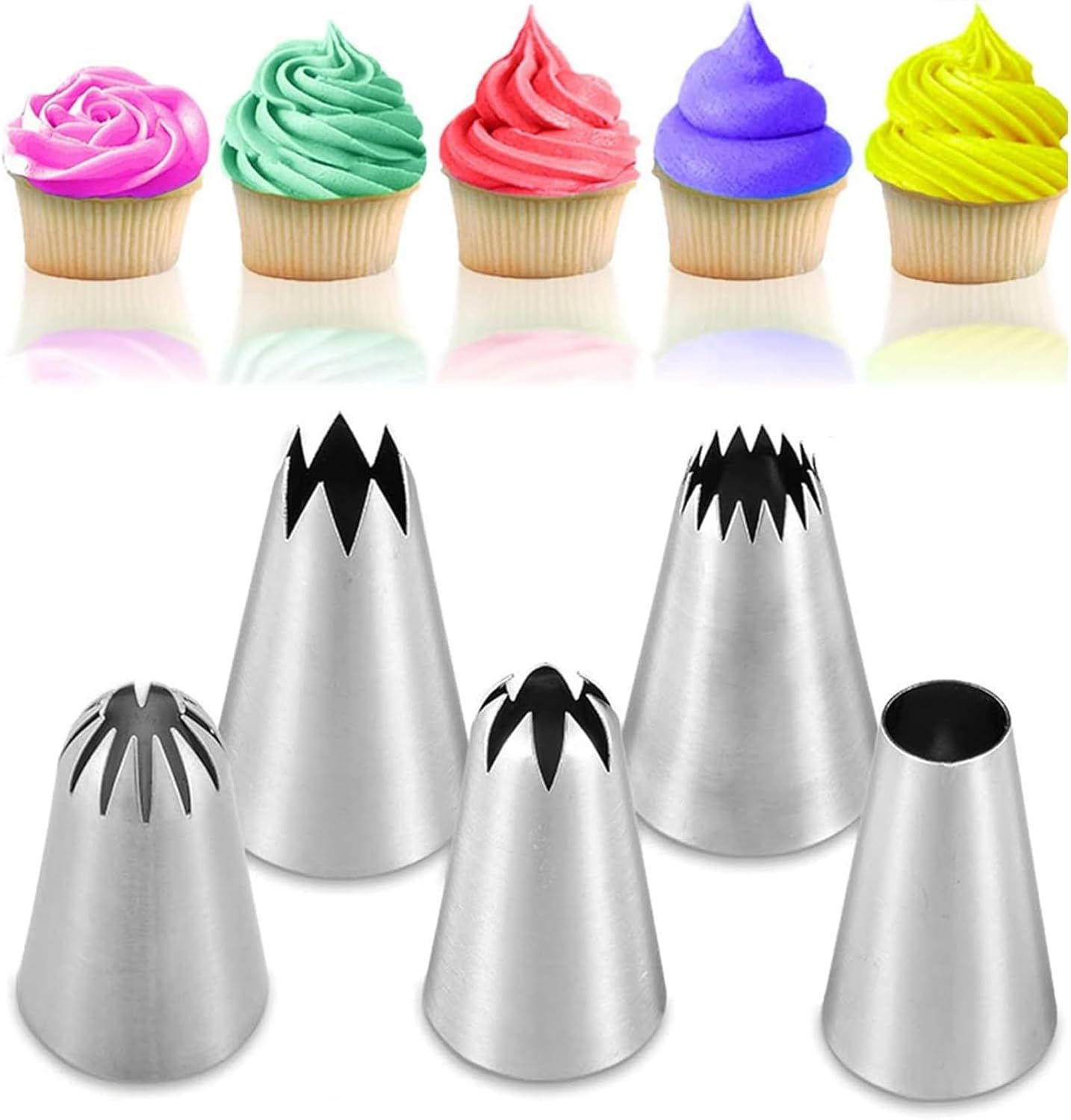 Amazon.com: 5Pcs Large Piping Tips Set, Stainless Steel Frosting Tips ...