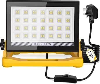 60W LED Work Light, 5400LM Job Site Lights with Handle, Plug in ...