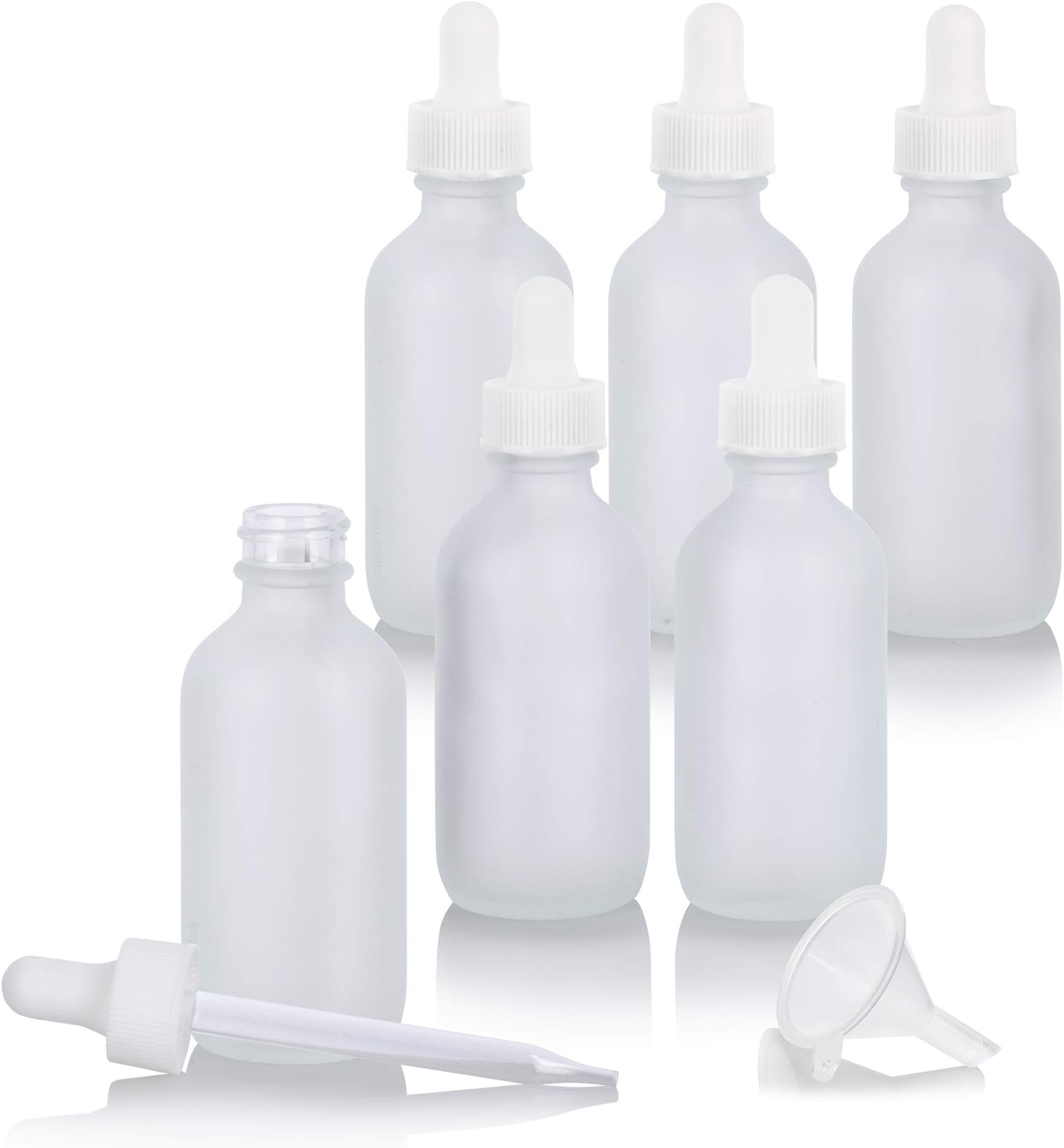 Amazon.com: JUVITUS 2 oz Frosted Clear Glass Boston Round White Dropper ...