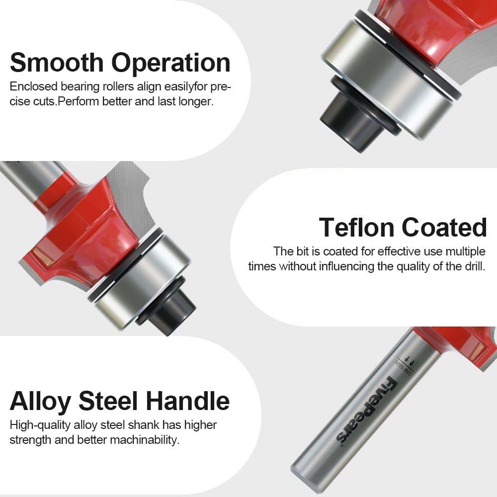 Snapklik.com : FivePears 1/8 Radius Roundover Router Bit 1/4 Inch Shank