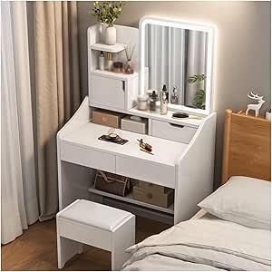 Girls Vanity Set with Lighted Mirror,Bedroom Dressing Table Small Make ...