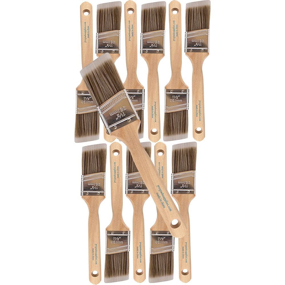 Pro Grade - Paint Brushes - 12Ea 1.5" Angle Brushes - Amazon.com