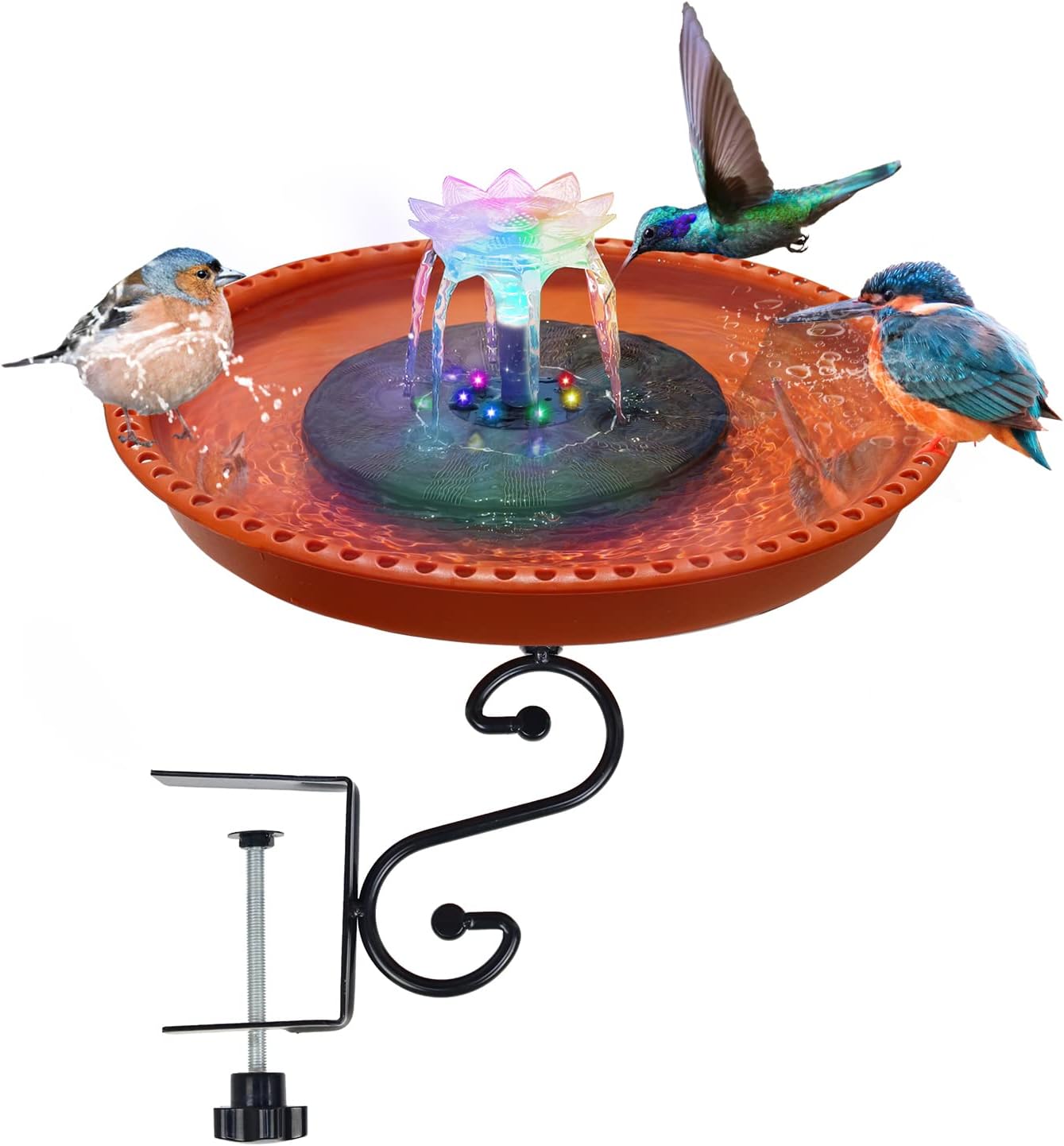 Amazon.com: Deck Mounted Bird Bath with Solar Fountain Pump RGB 7 Color ...