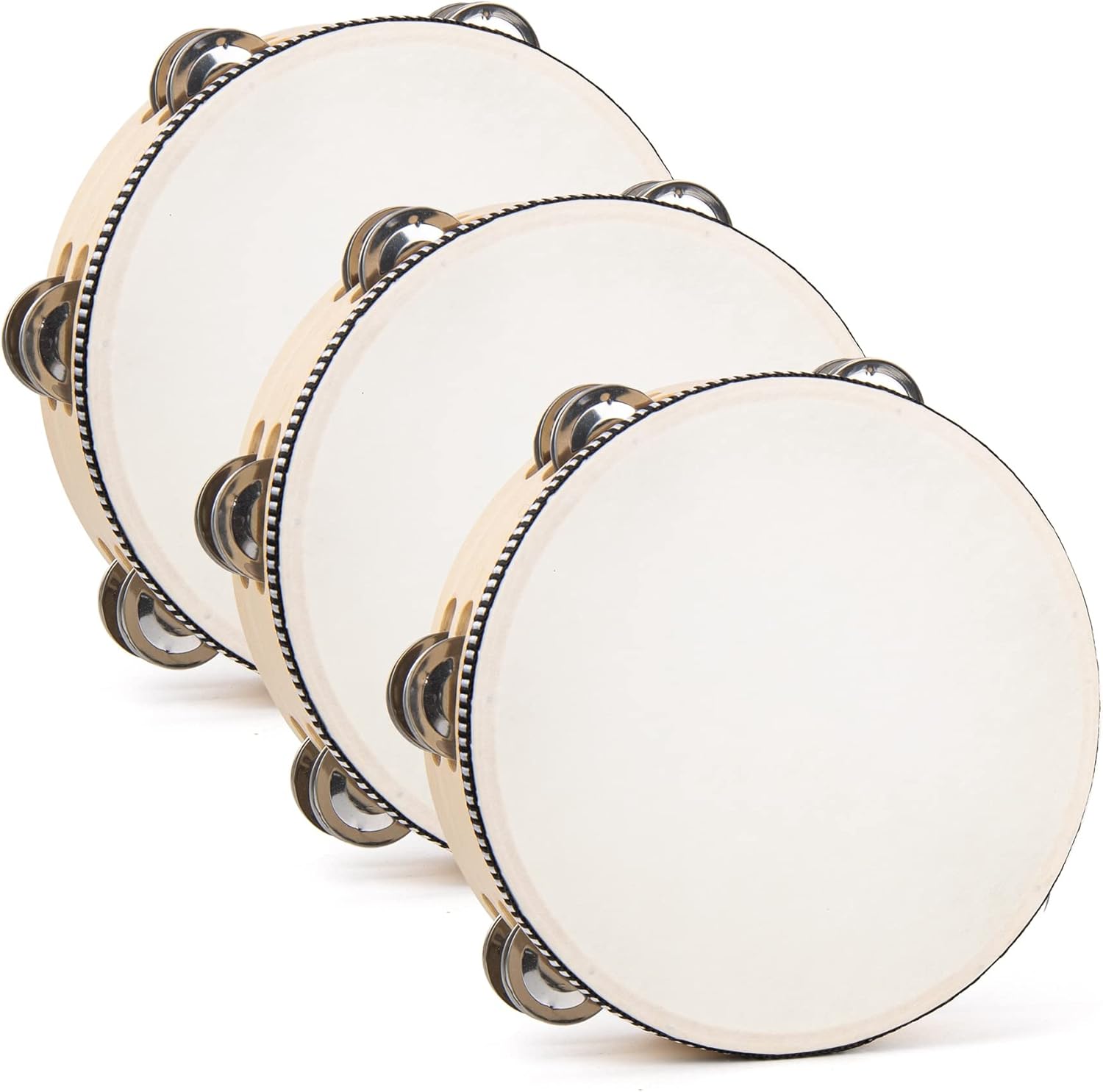 Amazon.com - AUEAR, 3 Pack Wooden Tambourines Double Rows Metal Jingle ...