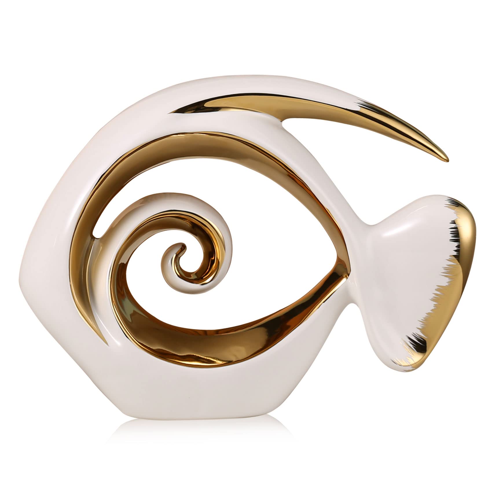 Amazon.com: White Gold Ceramic Fish Figurines - Coastal Home Decor ...
