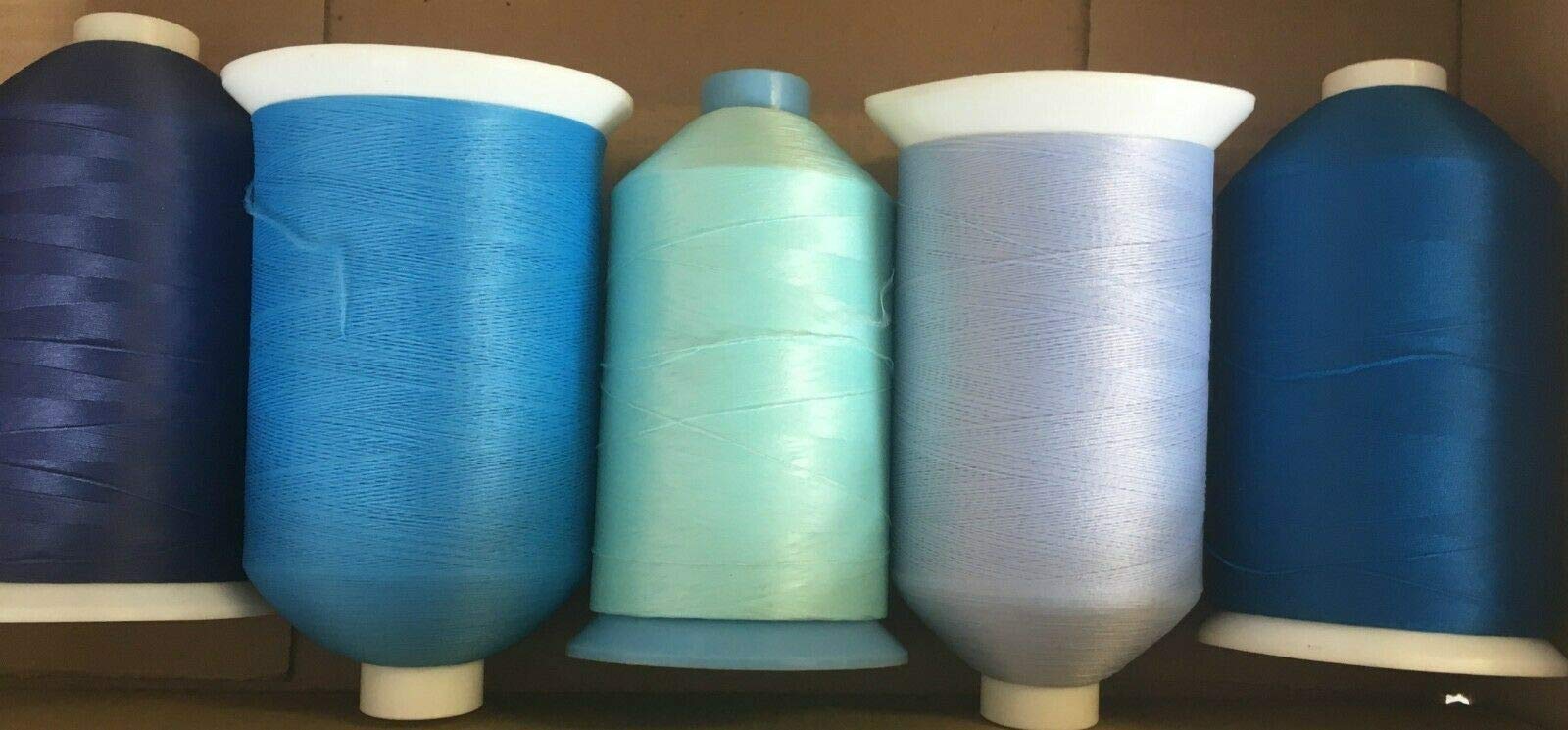 5 Reels Mixed Blue Bulk 80s Nylon Wooly Overlocking Sewing Thread 7000m ...