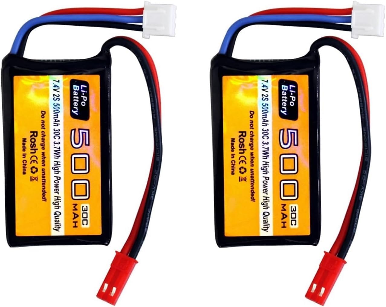 Amazon.com: 2PCS 7.4V 500mAh 30C Lipo Battery with JST-2P Plug Suitable ...