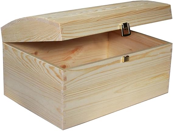 DECOCRAFT XXL EXTRA LARGE TREASURE CHEST PLAIN WOODEN BOX WOOD KEEPSAKE ...