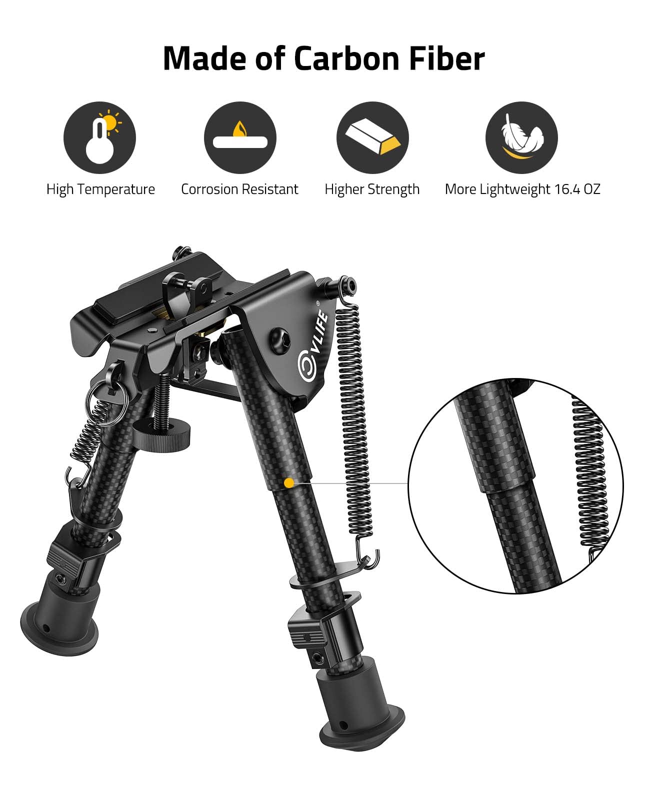 Snapklik.com : Carbon Fiber Bipod, Rifle Bipod 6-9 Inch Adjustable ...