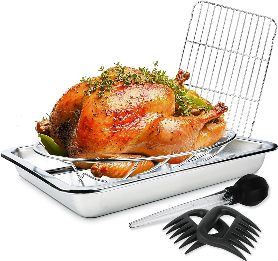 Amazon.com: CLAVANY Stainless Steel Turkey Roaster with Pan and Rack ...
