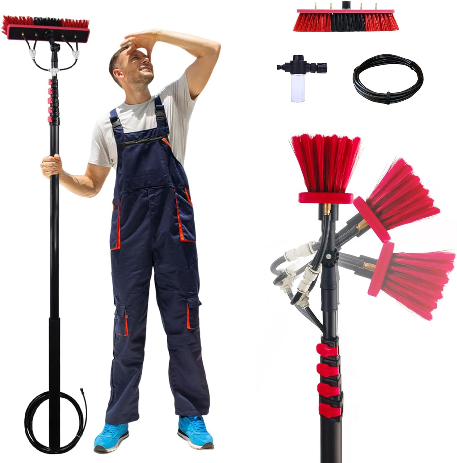 SADOMAIN Telescopic Cleaning Brush up to 6M, Water Powered, Soap ...