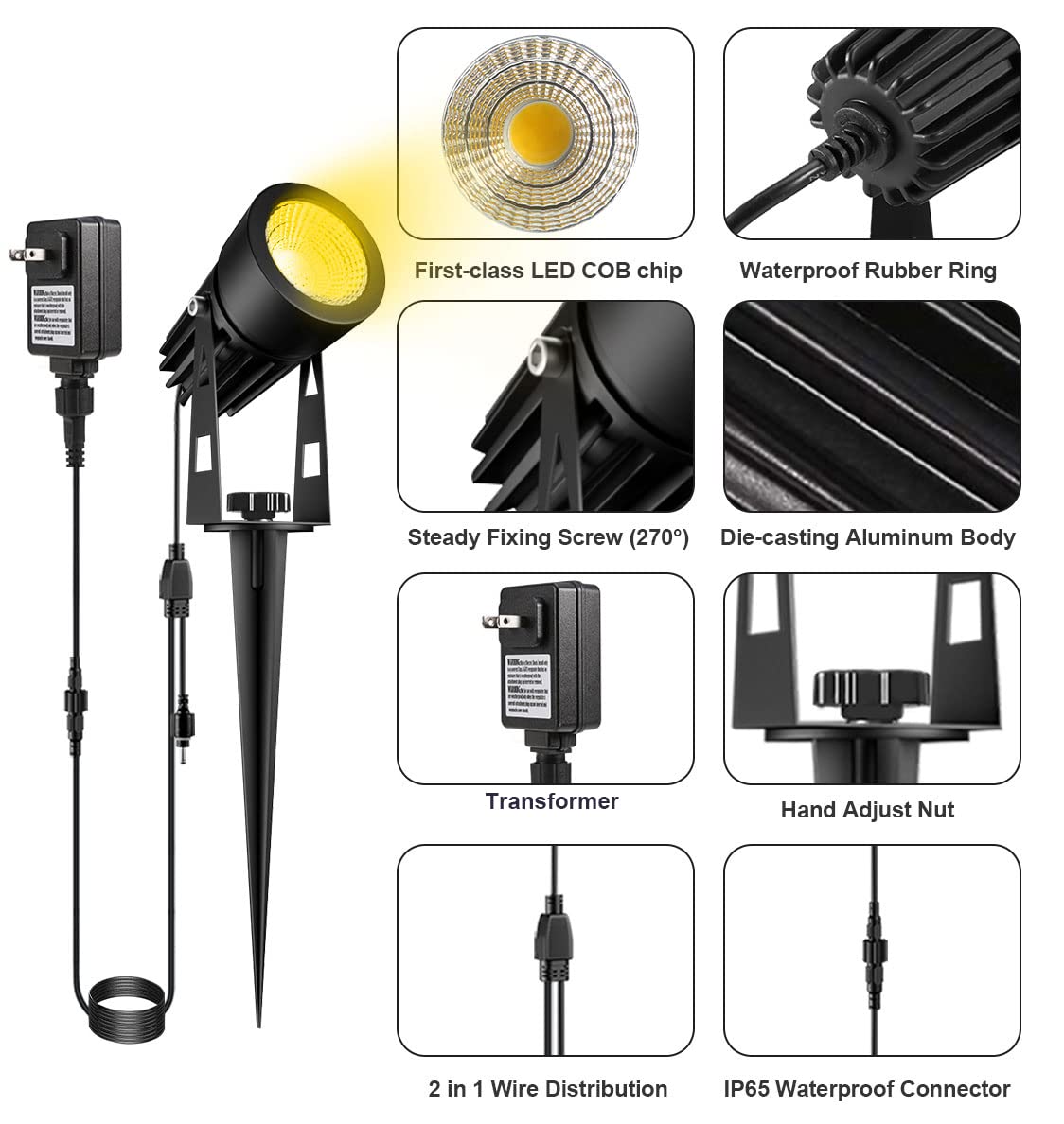 Greenclick Landscape Lighting, 3W 12V Extendable Low Voltage 6 in 1 ...